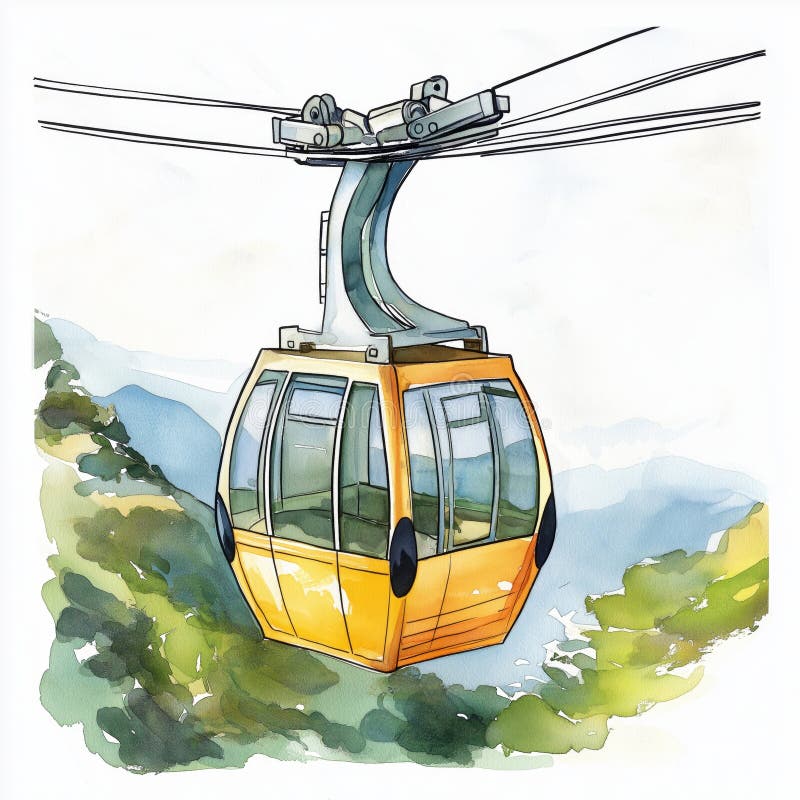 Merida Cable Car. Merida Cable Car Hand Drawn Watercolor Illustration ...