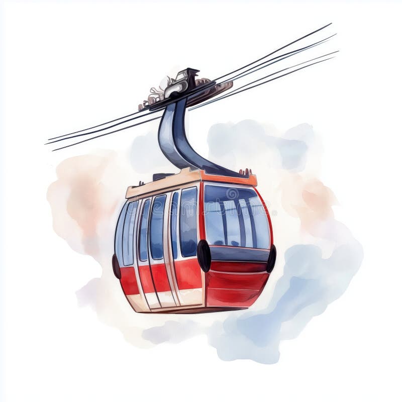 Merida Cable Car. Merida Cable Car Hand Drawn Watercolor Illustration ...