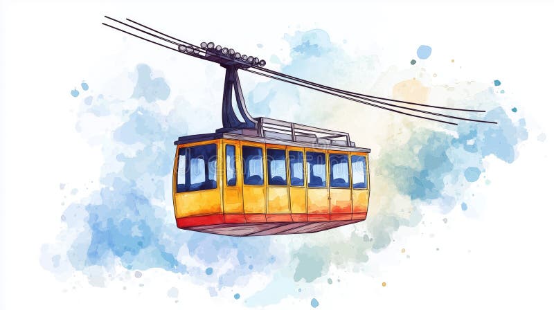 Merida Cable Car. Merida Cable Car Hand Drawn Watercolor Illustration ...