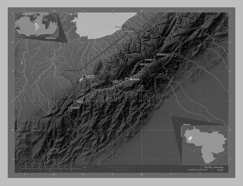 Merida, Venezuela. Grayscale. Labelled Points of Cities Stock ...