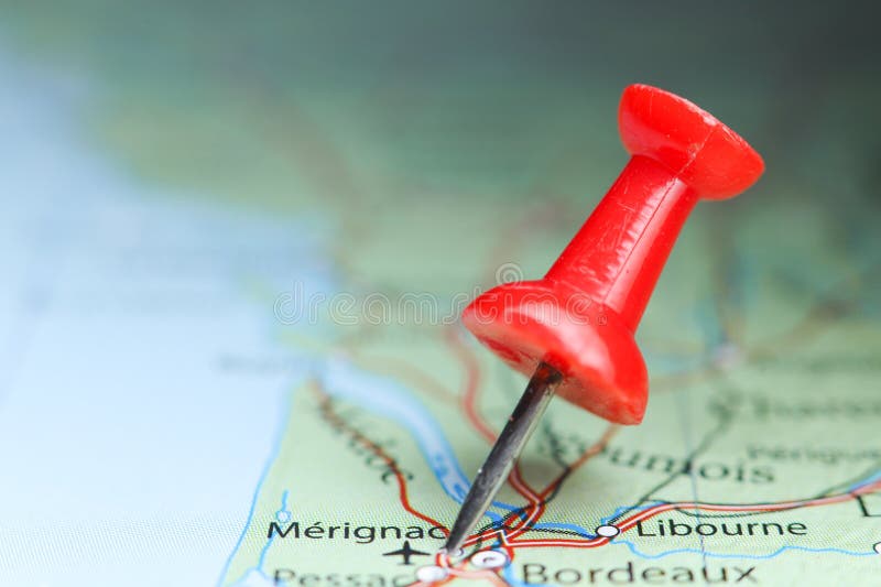 Merignac, France Pin on Map Stock Image - Image of business, globe ...