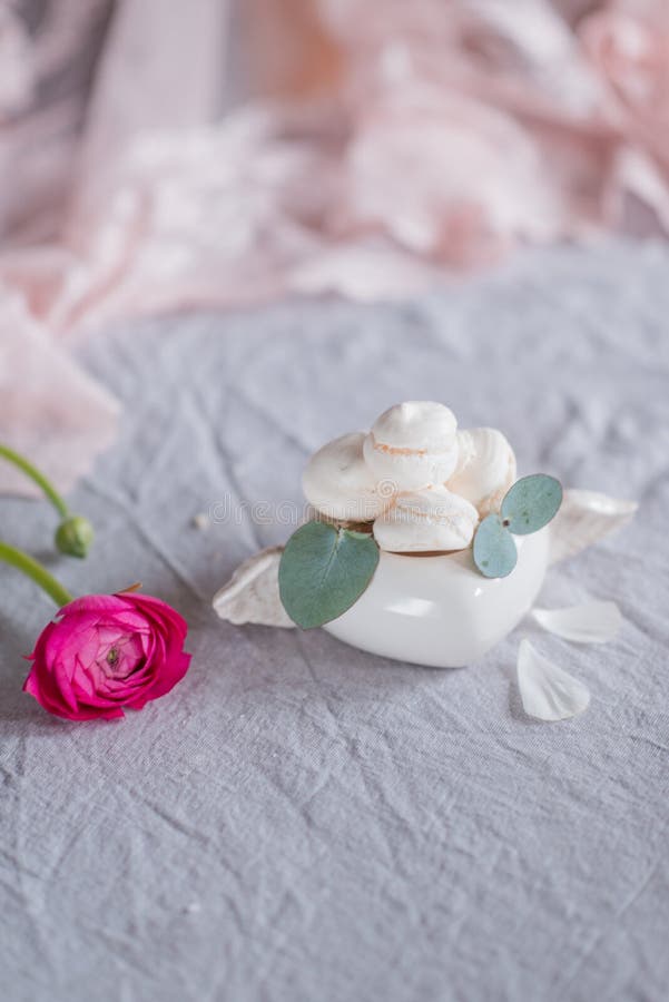 Meringue Cake and Flowers in Vase Stock Image - Image of dessert ...