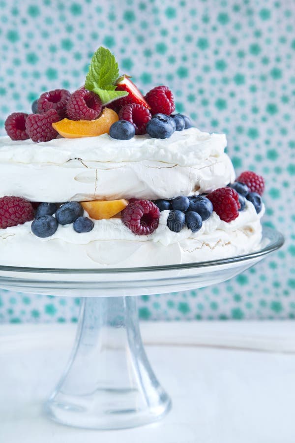 Meringue Cake with Fresh Berries. Stock Photo - Image of herb, berries ...