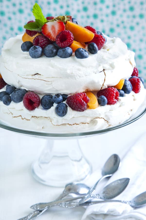 Meringue Cake with Fresh Berries. Stock Image - Image of fruit, herb ...