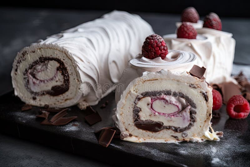 Meringue Roll with Different Fillings, Including Chocolate, Raspberry ...