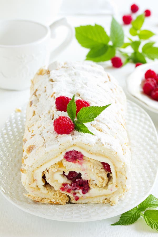 Meringue roulade stock image. Image of berry, almond - 42399245
