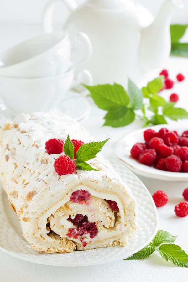 Meringue roulade stock image. Image of berry, almond - 42399245