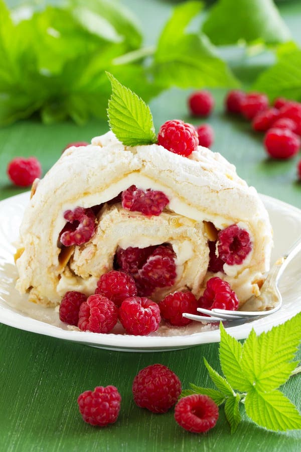 Meringue roulade stock image. Image of berry, almond - 42399245