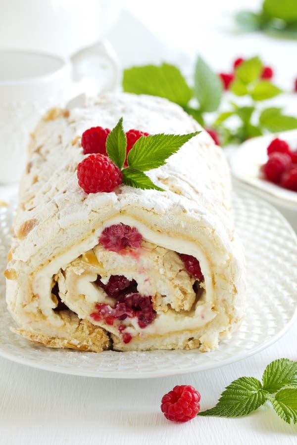 Meringue roulade stock image. Image of berry, almond - 42399245