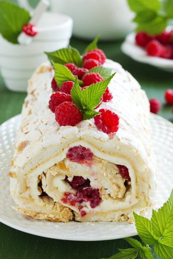 Meringue roulade stock image. Image of berry, almond - 42399245