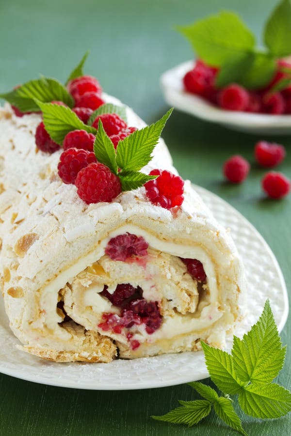 Meringue roulade stock image. Image of berry, almond - 42399245