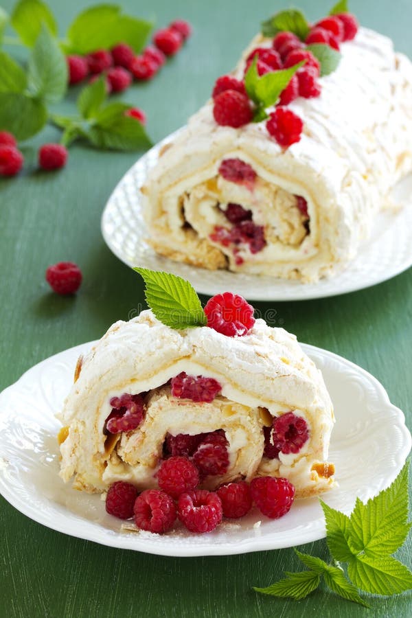 Meringue roulade stock image. Image of berry, almond - 42399245