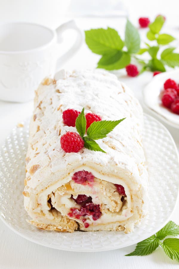 Meringue roulade stock image. Image of berry, almond - 42399245