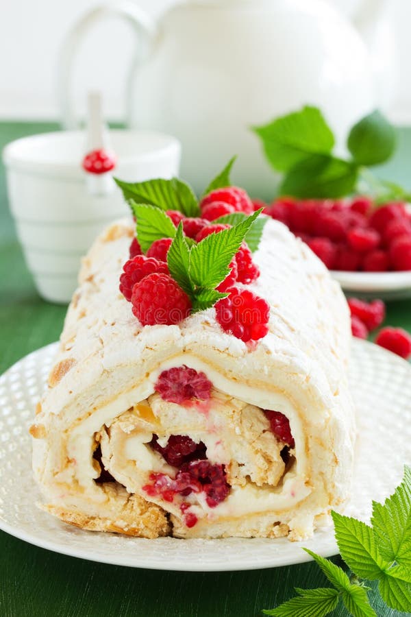 Meringue Roulade with Cream Stock Photo - Image of dessert, roulade ...
