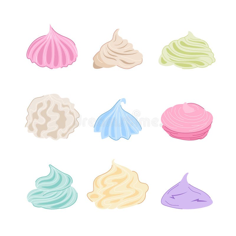 Meringue Set Cartoon Vector Illustration Stock Illustration