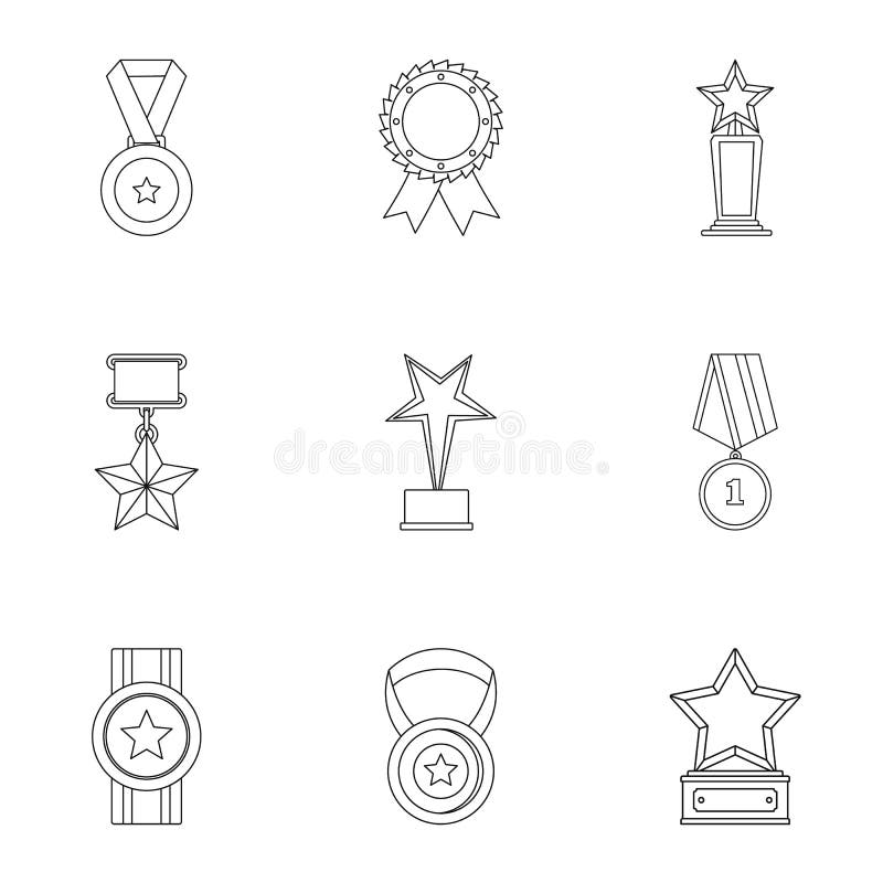 Merit Icons Set, Outline Style Stock Vector - Illustration of line ...
