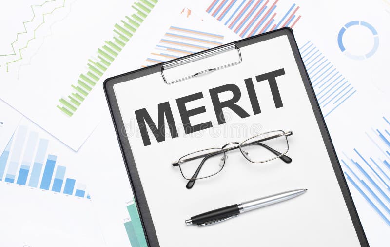 Merit, Sign. Conceptual Background with Chart ,papers, Pen and Glasses ...