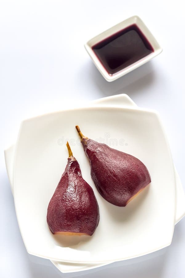 Merlot-poached Pear on the Plate Stock Image - Image of french, merlot ...