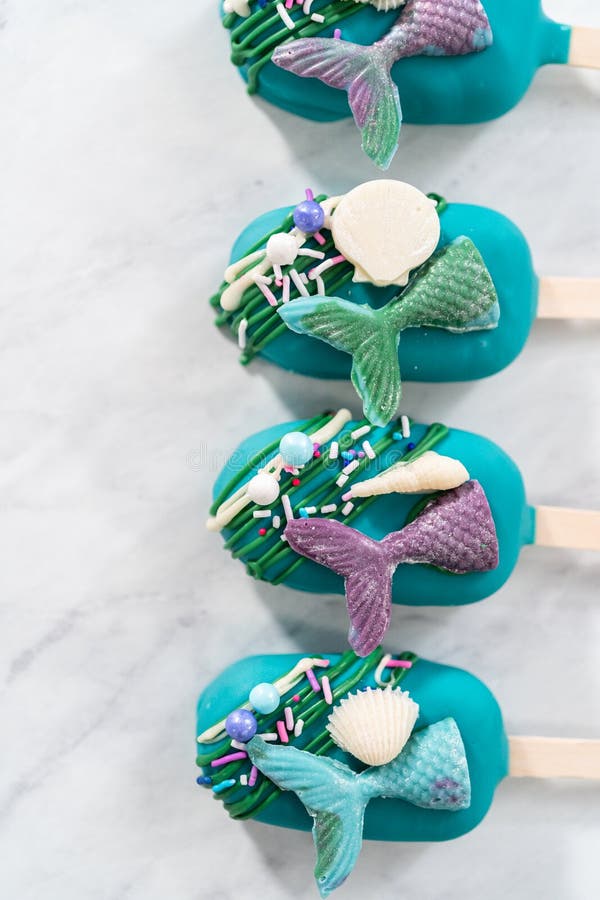 Mermaid cakesicles stock image. Image of theme, seashell - 283511491