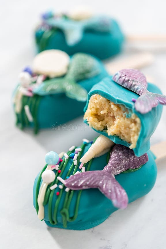 Mermaid cakesicles stock photo. Image of shell, sliced - 281352718