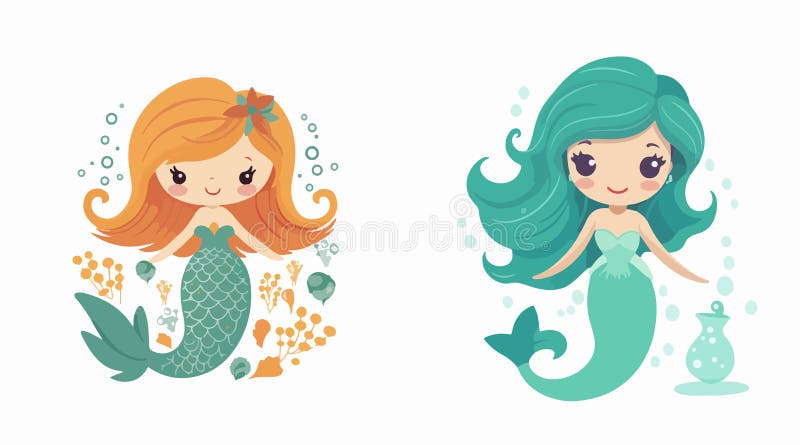 Mermaid Cartoon Sticker Print Vector Art Stock Vector - Illustration of ...