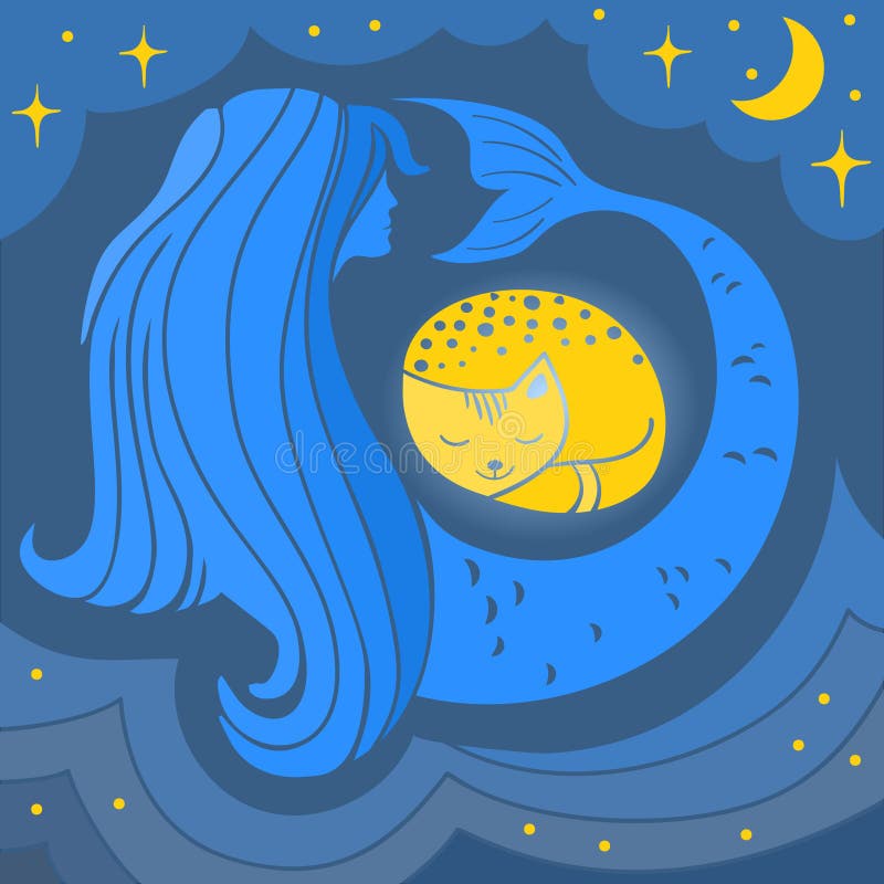 Mermaid and Cat - Abstract Vector Drawing Stock Vector - Illustration ...