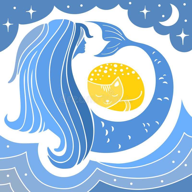 Mermaid and Cat - Abstract Vector Drawing Stock Vector - Illustration ...