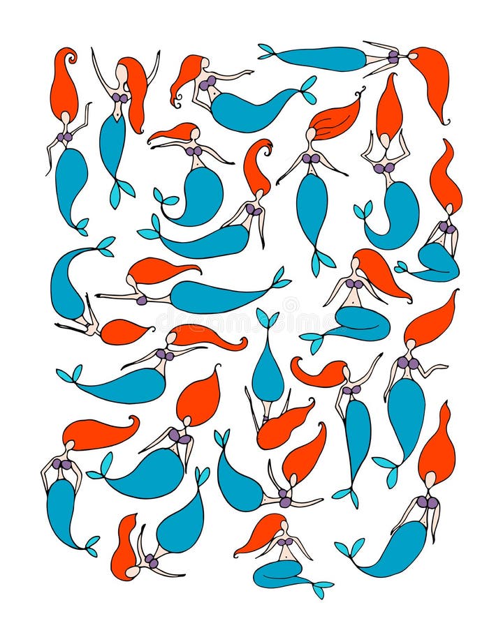 Mermaid Collection, Sketch for Your Design Stock Vector - Illustration ...