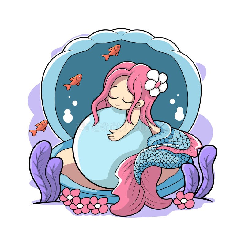 Mermaid Cute Lovely Playing with a Pearl Vector Illustration Design ...
