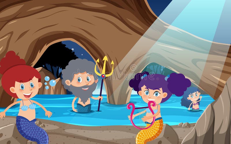 Mermaid Family in the Cave Scene Stock Vector - Illustration of clipart ...