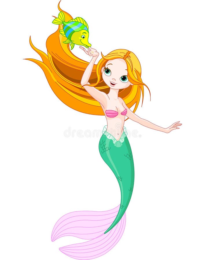 Mermaid feeding the fish stock vector. Illustration of navy - 31841895