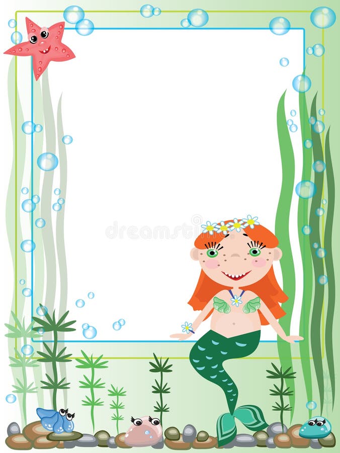 Mermaid,frame stock vector. Illustration of cartoon, algae - 19808725