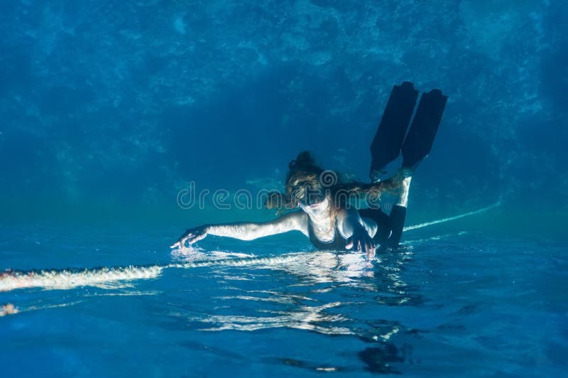 Mermaid. free diving girl. stock photo. Image of blue - 13425998
