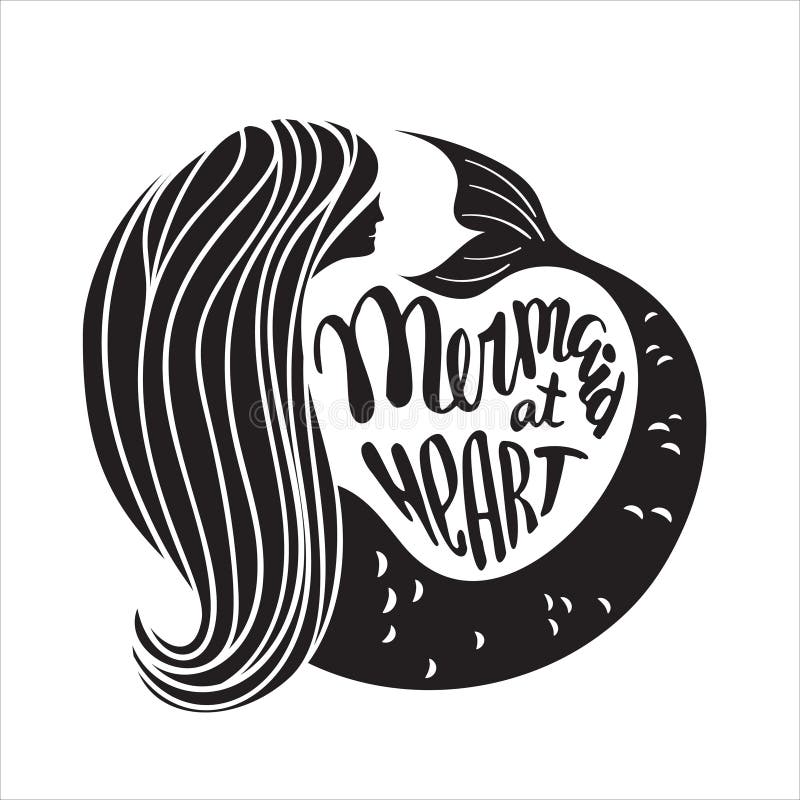 Mermaid at Heart Concept Design Card with Text Isolated on White Stock ...