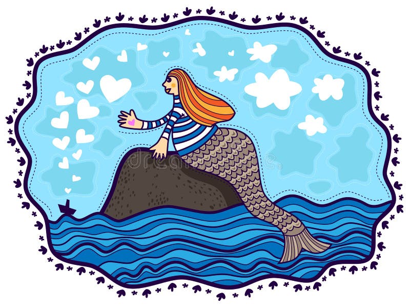 Mermaid with Heart in Her Hand Stock Vector - Illustration of isolated ...