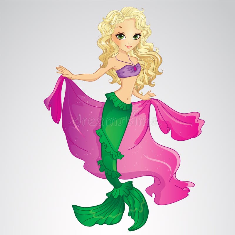 Mermaid with Long Curly Hair Stock Vector - Illustration of pretty ...