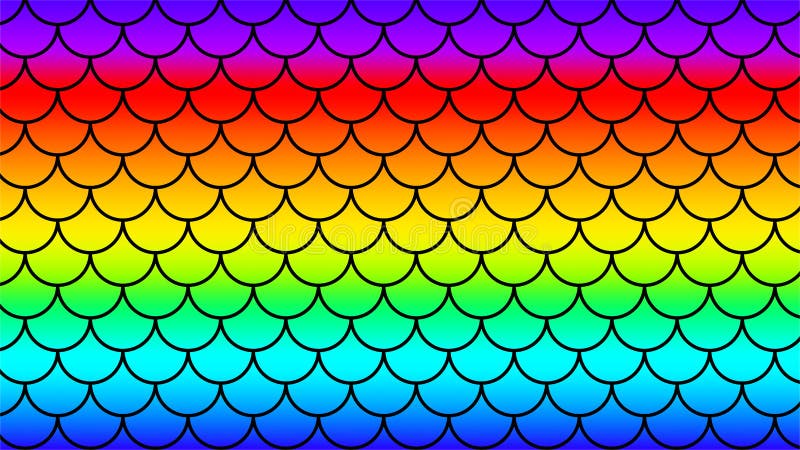 Mermaid Pattern Art Line on Rainbow Colorful Background, Fish Scale ...