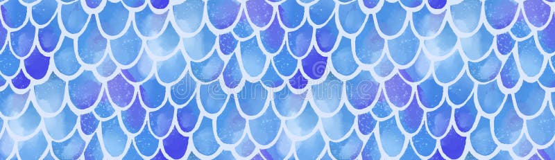 Mermaid Pattern, Watercolor Scale Texture. Blue Hand Painted Fish Tail ...