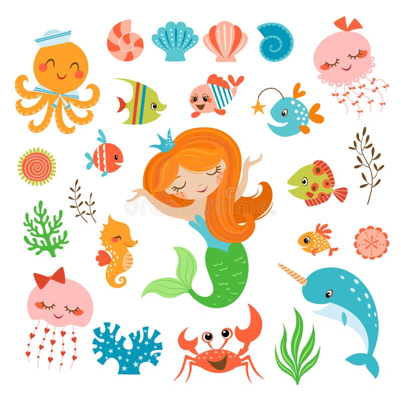 Cute underwater world stock vector. Illustration of character - 48920710