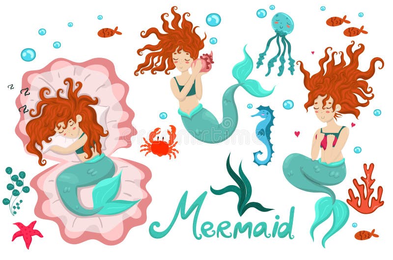 Three Mermaids Swimming stock illustration. Illustration of green - 2732416