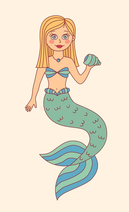 Mermaid with Shell Doodle Vector Illustration Stock Vector ...