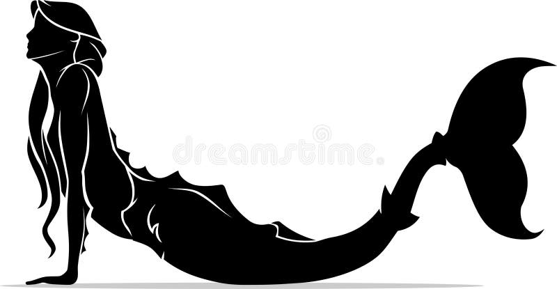 Mermaid Side View Silhouette Pose, Mythical Creature Stock Vector ...