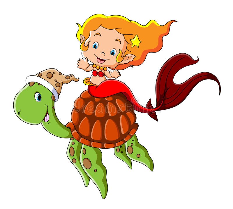 The Mermaid is Sitting on the Shell of the Turtle Stock Vector ...