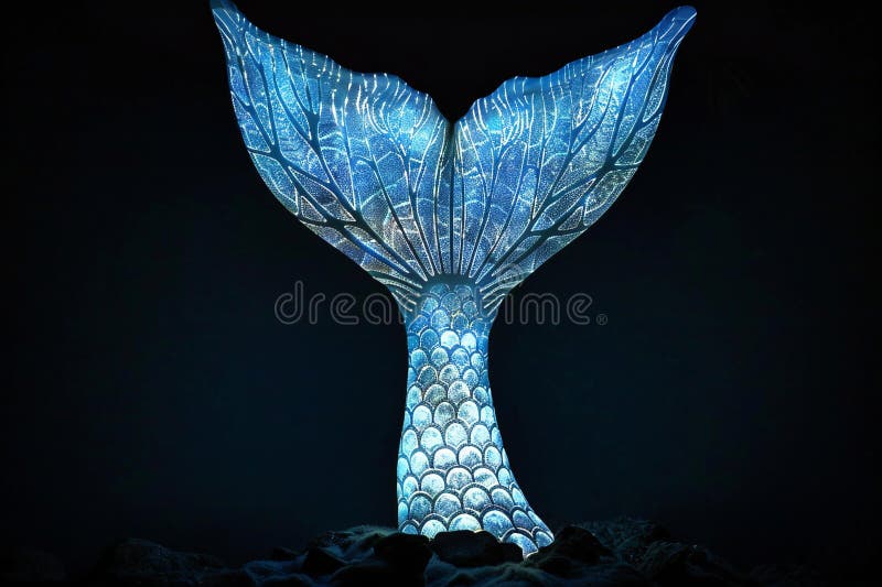 A Mermaid Tail with Scales that Glow in the Dark, Illuminated Stock ...