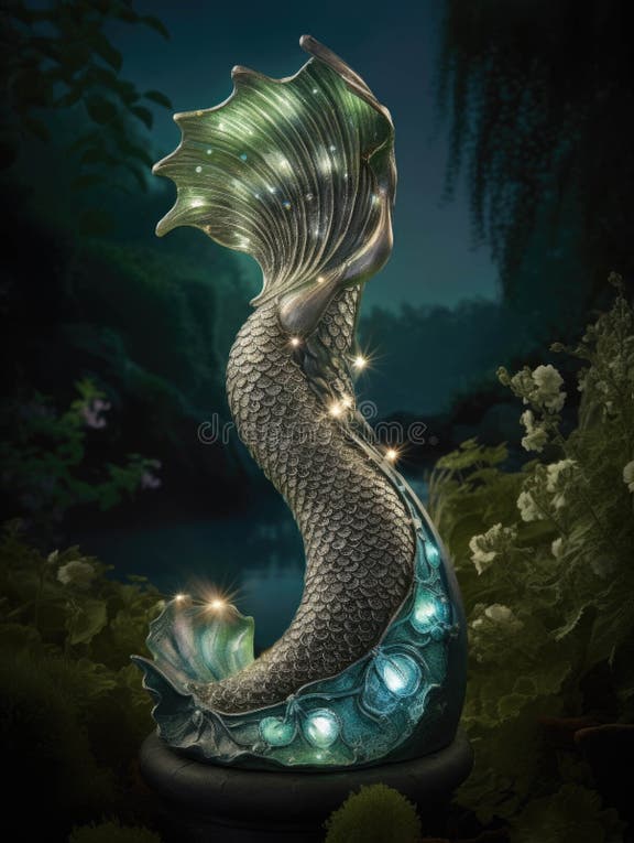 A Mermaid Tail Shimmering in the Moonlight. Stock Illustration ...
