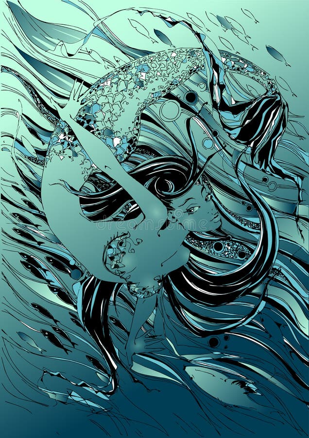 Mermaid. the Tale is a Myth. Underwater World. Fishes. Graphics. Vector ...