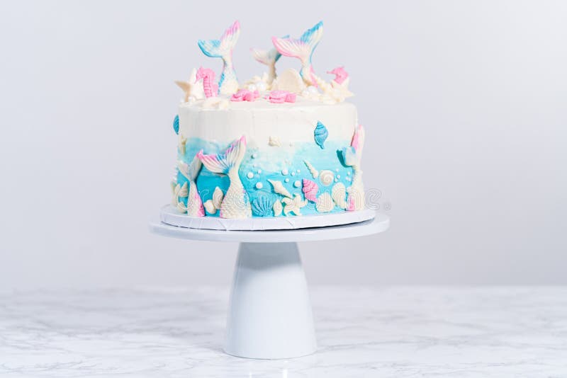 Mermaid Themed 3 Layer Vanilla Cake Stock Image - Image of sweets ...