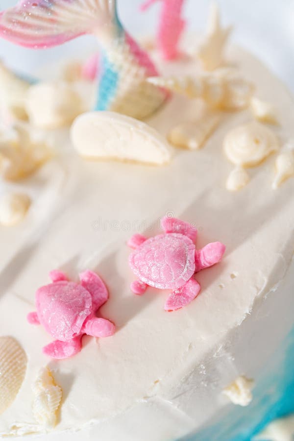 Mermaid Themed 3 Layer Vanilla Cake Stock Photo - Image of food, pastry ...