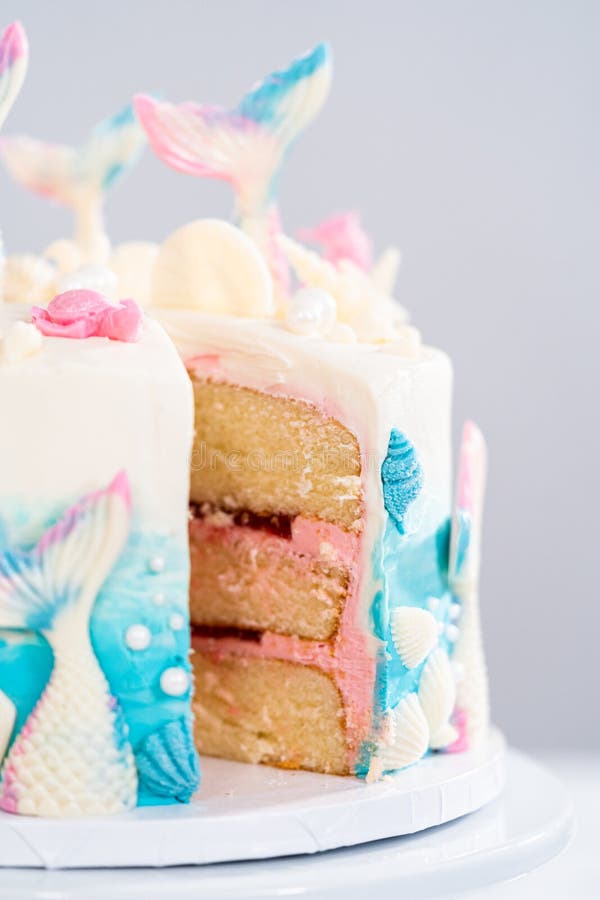 Mermaid Themed 3 Layer Vanilla Cake Stock Photo - Image of theme ...