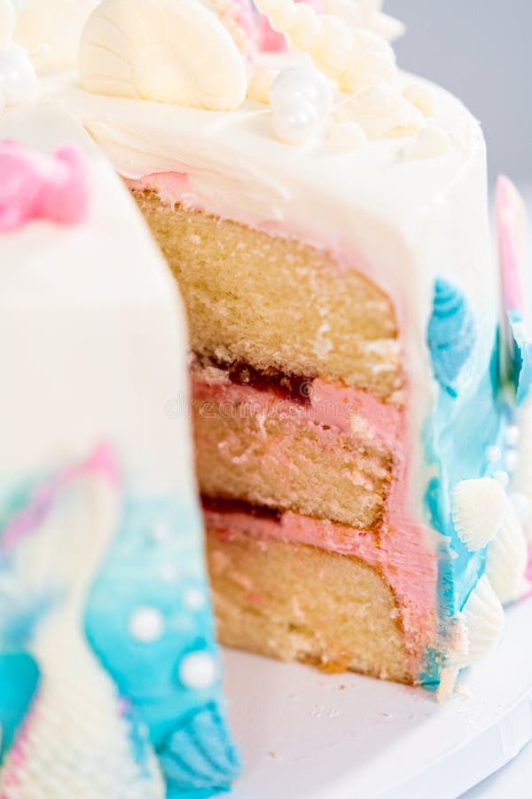 Mermaid Themed 3 Layer Vanilla Cake Stock Image - Image of frosting ...